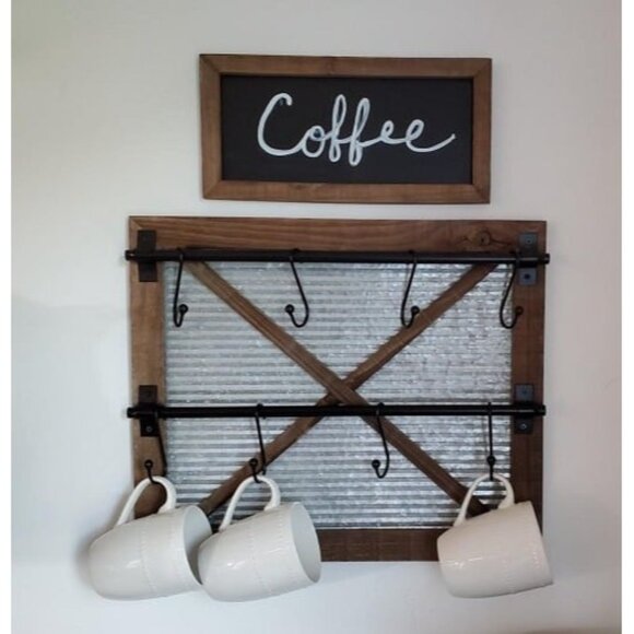 Wall Decor | New Rustic Farmhouse Mug Rack Wall Mounted With Blackboard ...